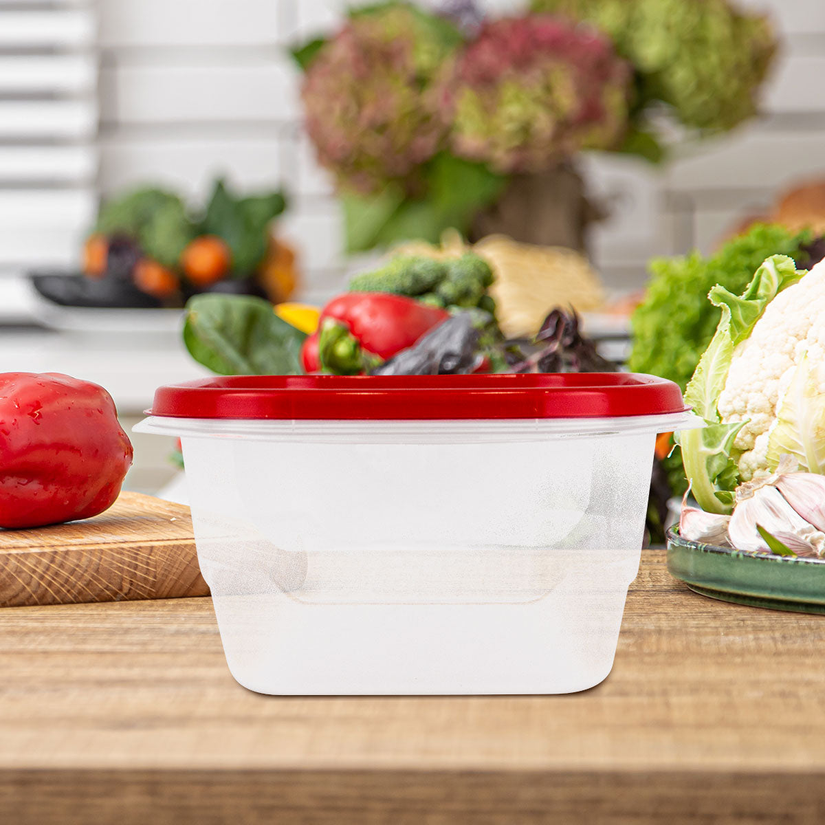 Contenedor de Plástico Cuadrada color Rojo 1.2Lt. – Waldo's