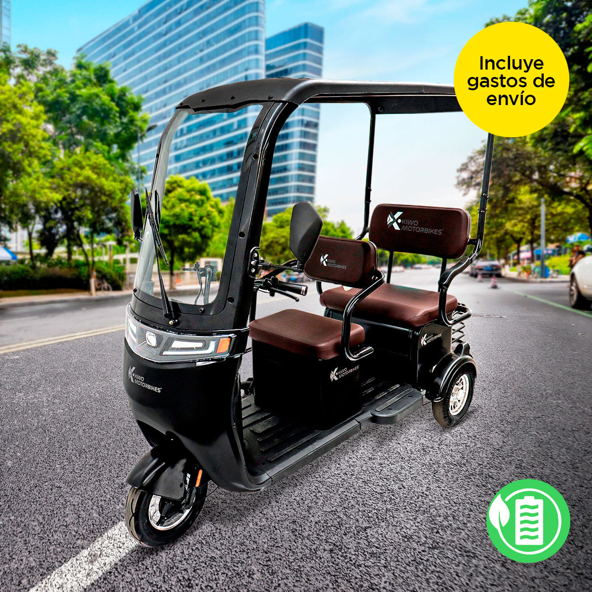 Kiwo, Triciclo Eléctrico con Techo, Modelo BTY002, Color Negro – Waldo's