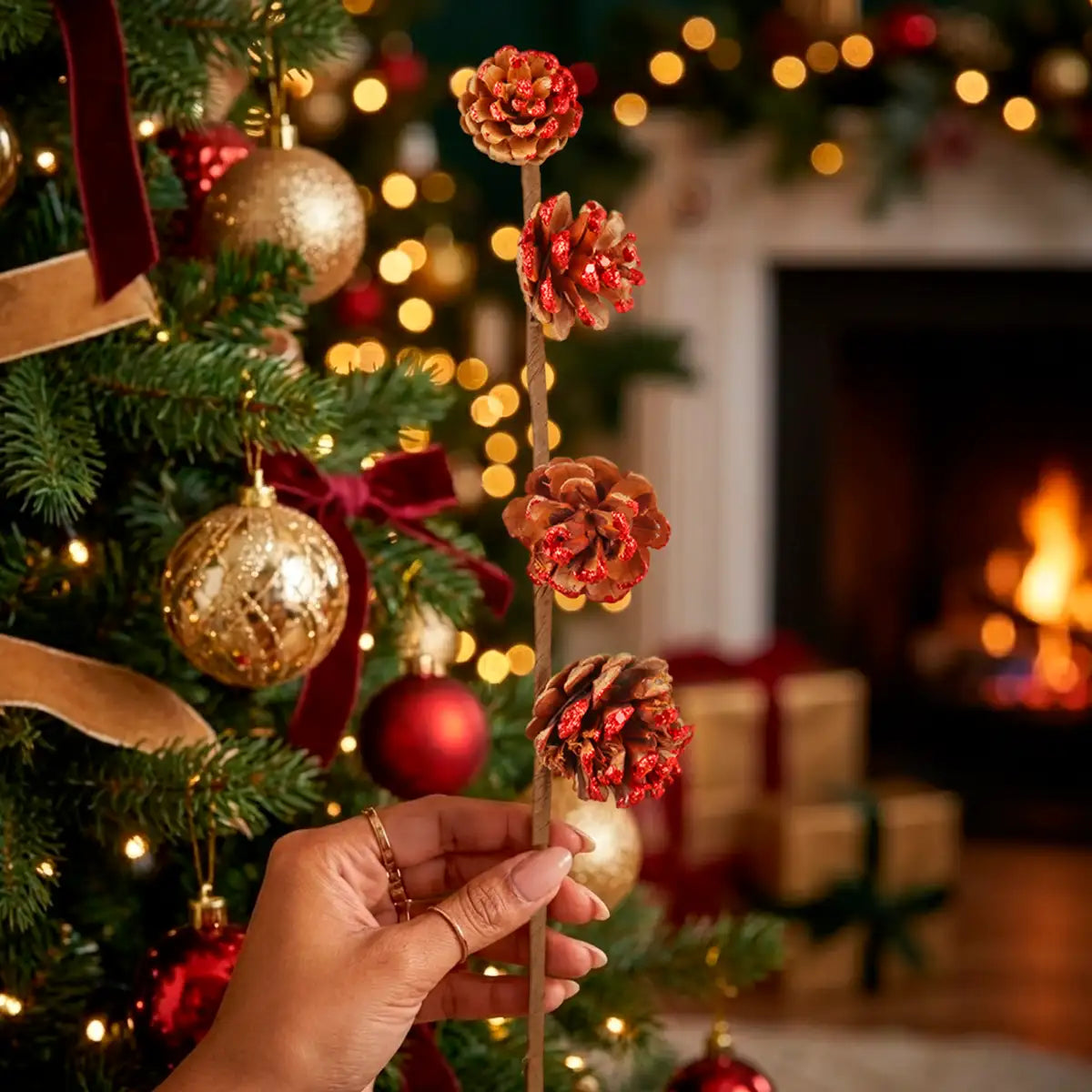 Follaje Navideño Decorativo, Piñas, Color Rojo – Waldo's