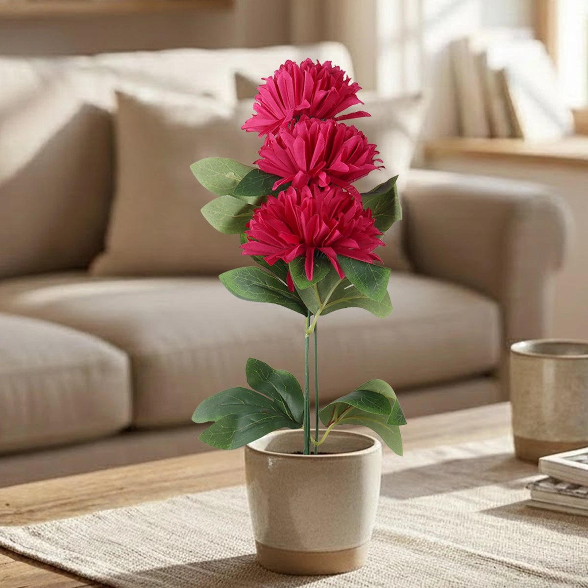 Crisantemo, 3 Flores Artificiales, Color Rosa – Waldo's