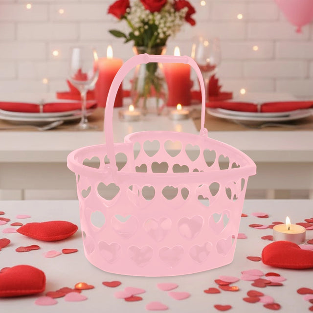 Canasta de Plástico Diseño Corazón, Color Rosa – Waldo's