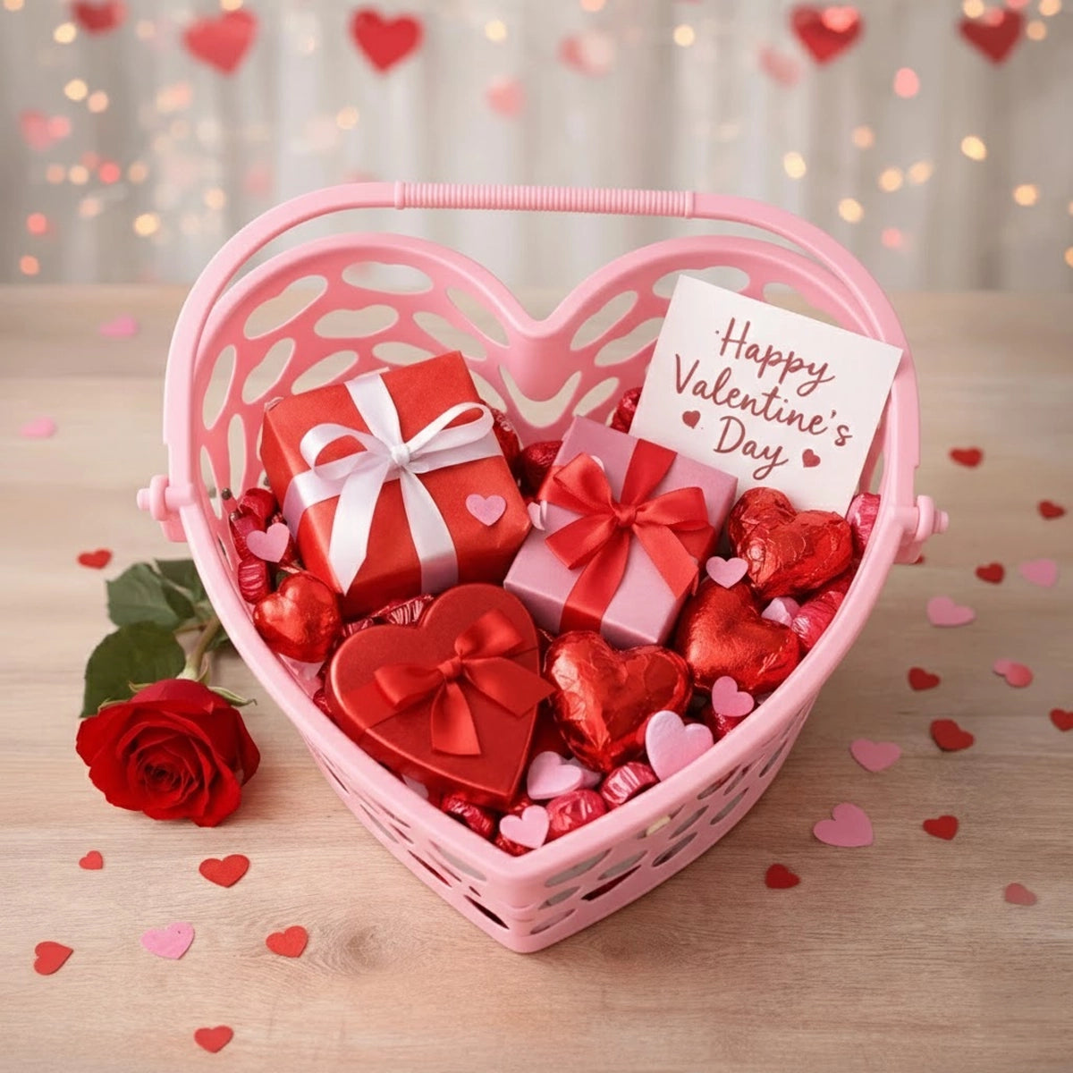 Canasta de Plástico Diseño Corazón, Color Rosa – Waldo's