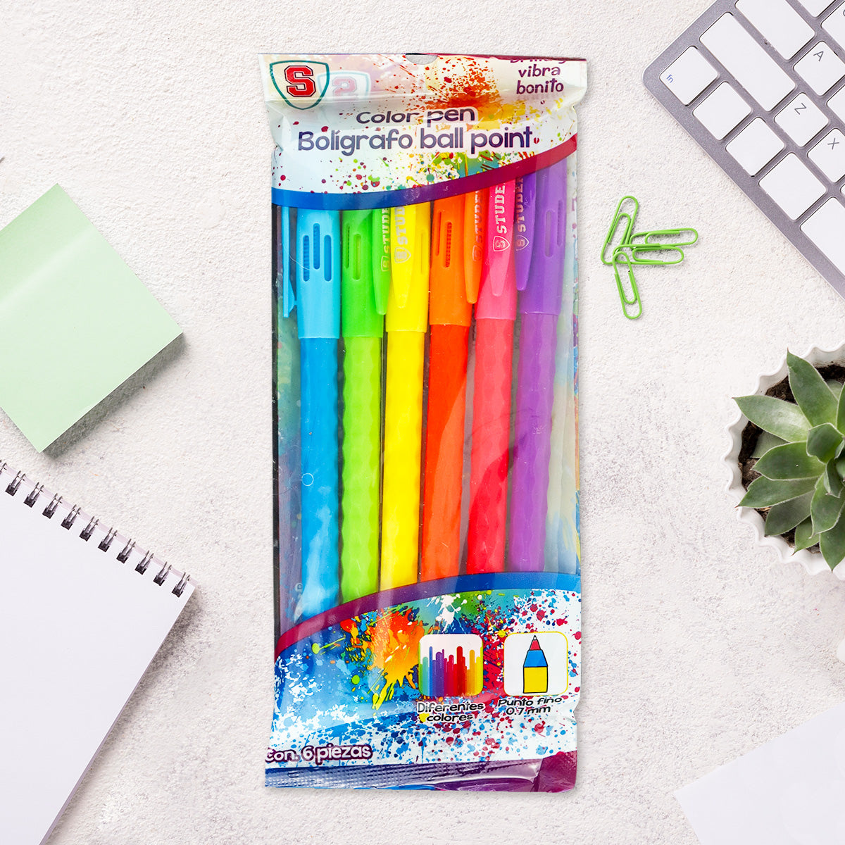 Bolígrafos de Punto Fino de Colores, 6pzas – Waldo's
