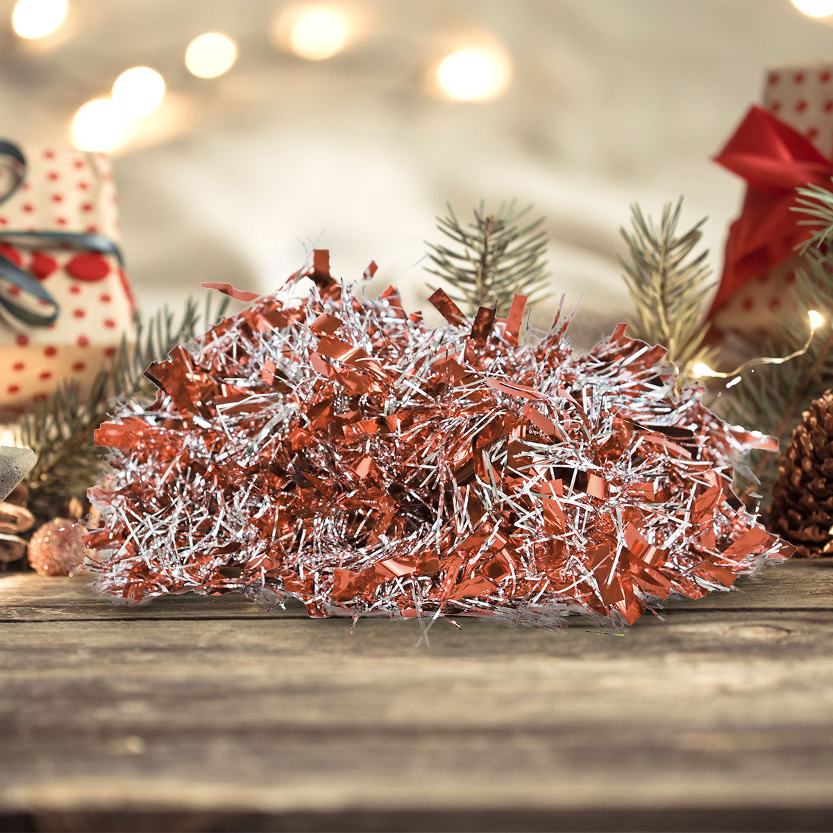 Guirnalda de Escarcha Navideña, Color Salmón con Plateado, 3 metros ...